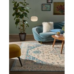 benuta Nest Waschbarer Teppich Miray Multicolor/Blau 80x150 cm - Vintage-Stil Teppich im Used-Look