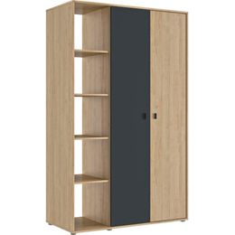 Kleiderschrank GAMI "Schrank mit 2 Türen und Bibliothekseinheiten", braun (kastanie natur nachbildung), B:122cm H:200cm T:58cm, Spanplatte, Schränke, ein cleverer, funktionaler Schrank