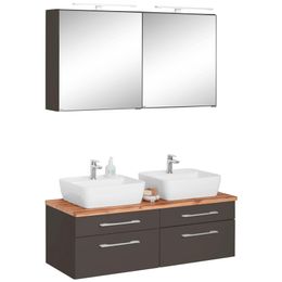 Badmöbel-Set Welltime "Davos", grau (grafit, grau), Kastenmöbel-Sets, mit 2 LED-Spiegelschränken