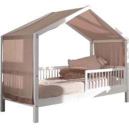 Hausbett Home Affaire "Forrest 90/200 aus massiver Buche, weiß mit Rausfallschutz vorne", weiß (weiß, weiß, weiß), B:97,5cm H:170cm L:207,5cm, Betten, inkl. Sprossenumrandung, m. Textilhimmel, mit und ohne Bettschublade