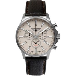 Chronograph BAUHAUS "BAUHAUS aviation, 2880-5", schwarz (dunkelbraun), Armbanduhren, Herren, Armbanduhr, Quarzuhr, Herrenuhr, Datum, Saphirglas, Made in Germany