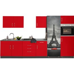 Küchenzeile KOCHSTATION "KS-Paris", rot (küche: rot, grafit, korpus: grafit, arbeitsplatte: anthrazit), B:330cm T:60cm, Komplettküchen-Sets, ohne E-Geräte, Breite 330 cm