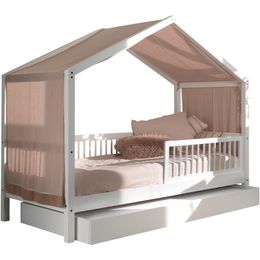Hausbett Home Affaire "Forrest 90/200 aus massiver Buche, weiß mit Rausfallschutz vorne", weiß (weiß, weiß, weiß), B:97,5cm H:170cm L:207,5cm, Betten, inkl. Sprossenumrandung, m. Textilhimmel, mit und ohne Bettschublade