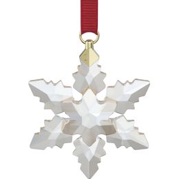 Dekohänger Swarovski "Annual Edition Little Snowflake Ornament 2024, 5673430, 5674384", grün (kristallweiß, goldfarben, grün), Dekohänger, B/H/T: 0,8cm x 5,25cm x 3,9cm, Kristallglas, Metall, Polyester, Swarovski Kristall, B:0,8cm H:5,25cm T:3,9cm