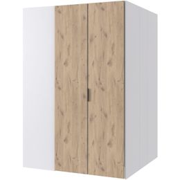 Eckschrank wimex "Norderney", weiß (weiß, absetzung viking oak nachbildung), B:135,2cm H:197cm T:127cm, Spanplatte, Schränke, Begehbarer Kleiderschrank, Ecklösung, Garderobe