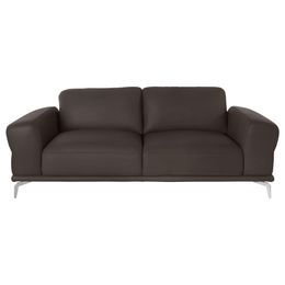2,5-Sitzer W.Schillig "montanaa", braun (braun z59), B:212cm H:78cm T:94cm, Sofas, mit Metallf&uuml;&szlig;en in Chrom gl&auml;nzend, Breite 212 cm