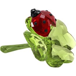 Dekofigur Swarovski "Kristallfigur Sammelfigur Idyllia Marienkäfer und Glücksklee, 5666852", schwarz (grün, rot, schwarz), Dekofiguren, B/H: 3,9cm x 3,4cm, Marienkäfer und Glücksklee, Swarovski Kristall, Metall, Swarovski Kristall, B:3,9cm H:3,4cm