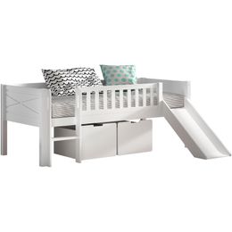 Spielbett Vipack "Scott mit niedriger Einstiegshöhe inkl. Leiter, Rutsche und Rollnrost", weiß (weiß, weiß, weiß), B:175cm H:83cm L:208cm, Betten, in Kiefer massiv, weiß 90x200 cm, wahlweise ohne und mit Rollboxen