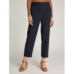 Webhose Tommy Hilfiger "PUNTO SLIM STRAIGHT PANT" Gr. 34, N-Gr, blau (schwarz night navy), Damen, Web, Obermaterial: 68% Polyester, 28% Viskose, 4% Elasthan, unifarben, Hosen, mit Bügelfalten, Metalllabel