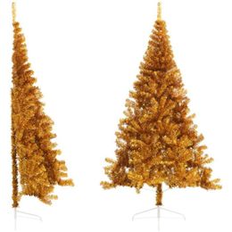 Künstlicher Halb-Weihnachtsbaum,Kunstbaum mit Ständer Gold 210 cm pvc vidaXL