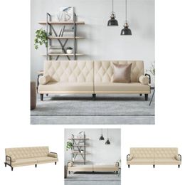 Schlafsofa mit Armlehnen Creme Stoff - Sofas - Creme - The Living Store