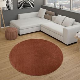 Teppich Wohnzimmer Kurzflor Schlafzimmer Modernes Einfarbiges Muster Braun Rot 200 cm Rund - Paco Home