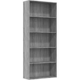 Jinlefu - Bücherregal 5 Fächer Grau Sonoma 80x30x189 cm Holzwerkstoff vidaXL