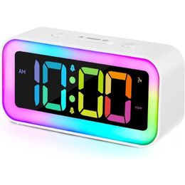 Lauter Wecker für Schlafzimmer mit dynamischem RGB-Nachtlicht, schlafender Erwachsener, Dual-Wecker, Dimmer, USB-Ladegerät, digitale Babybettuhr mit