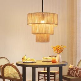 Gbly - Hängelampe Esstisch Pendelleuchte Wohnzimmer: Rattan Boho Hängeleuchte Ø35cm Schlafzimmerlampe Esstischlampe Hängend 1-flammig Esszimmerlampe