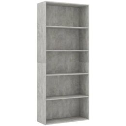 Bücherregal 5 Fächer Betongrau 80x30x189 cm Holzwerkstoff vidaXL