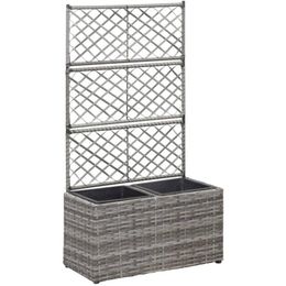 Hochbeet mit Rankgitter 2 Töpfe 58×30×107cm Poly Rattan Grau vidaXL