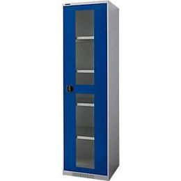 Schäfer Shop Schäfer Shop Genius Flügeltürenschrank FS, Stahl, Sichtfenster, Lüftungslöcher, B 545 x T 620 x H 1950 mm, 5 OH, Weißalu/Enzianblau, bis 250 kg