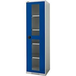 Schäfer Shop Schäfer Shop Genius Flügeltürenschrank FS, Stahl, Sichtfenster, Lüftungslöcher, B 545 x T 620 x H 1950 mm, 5 OH, Lichtgrau/Enzianblau, bis 250 kg