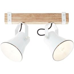 Lampe Plow Spotbalken 2flg weiß/holz hell 2x A60, E27, 10W, geeignet für Normallampen (nicht enthalten) Köpfe schwenkbar - Brilliant