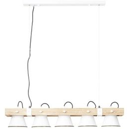 Brilliant - Lampe Plow Pendelleuchte 5flg weiß/holz hell 5x A60, E27, 10W, geeignet für Normallampen (nicht enthalten) Köpfe schwenkbar