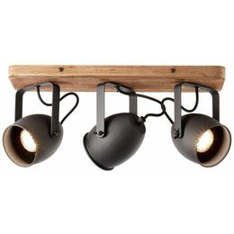 Brilliant - Lampe, Crowton Spotbalken 3flg kohlenschwarz/holz, Metall/Holz, 3x PAR51, GU10, 6W,Reflektorlampen (nicht enthalten)