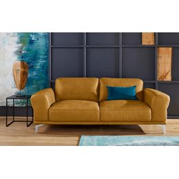 2,5-Sitzer W.Schillig "montanaa", gelb (kurkuma z69), B:212cm H:78cm T:94cm, Sofas, mit Metallf&uuml;&szlig;en in Silber matt, Breite 212 cm