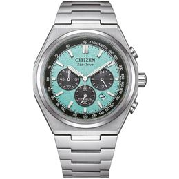 Chronograph Citizen, silber (titansilberfarben, grün), Armbanduhren, Herren, Armbanduhr, Herren, Titan, Eco-Drive, Solar, Stoppfunktion, Saphirglas