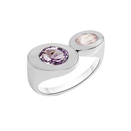 Fingerring Celesta "925/- Sterling Silber rhodiniert Amethyst und Rosenquarz" Gr. 54, silber (silbergrau, lila), Fingerringe, Damen, 054 (17,2), Silber 925 (Sterlingsilber)