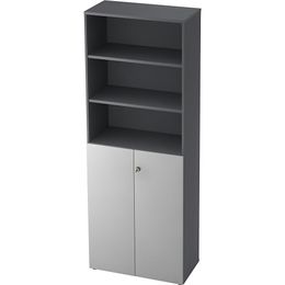 eurokraft pro Kombi-Schrank, 5 Fachböden, 2 Flügeltüren, graphit / lichtgrau