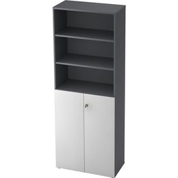 eurokraft pro Kombi-Schrank, 5 Fachböden, 2 Flügeltüren, graphit / weiß