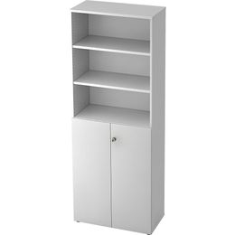 eurokraft pro Kombi-Schrank, 5 Fachböden, 2 Flügeltüren, weiß / weiß
