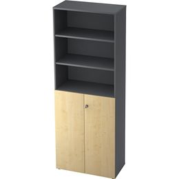 eurokraft pro Kombi-Schrank, 5 Fachböden, 2 Flügeltüren, graphit / Ahorn-Dekor