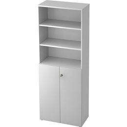 eurokraft pro Kombi-Schrank, 5 Fachböden, 2 Flügeltüren, weiß / alusilber