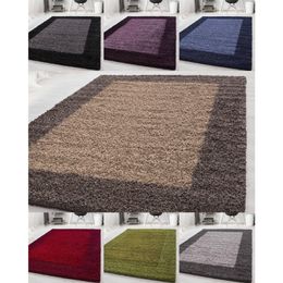 Ayyildiz Designer Hochflor Teppich, Langflor Shaggy Teppich 2 farbig Bordüre Muster