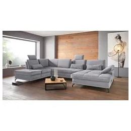 Wohnlandschaft Places of Style "Costello L-Form, mit Sitztiefenverstellung, Armteilverstellung und", grau (hellgrau), B:363cm H:89cm T:223cm, 100% Polyester, Samtoptik (100% Polyester), Sofas, 3 Nierenkissen, optional Bettfunktion und Bettkasten