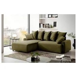 Ecksofa exxpo - SOFA FASHION "Game, gemütlich mit 5 Rückenkissen und 2 Zierkissen, L-Form", grün (olive), B:270cm H:93cm T:179cm, Sofas, inkl. Bettfunktion und Bettkasten, bequem, tolle Verarbeitungsdetails