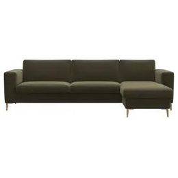 Ecksofa FLEXLUX "Fiore, super Sitzkomfort durch Kaltschaum im Sitz, L-Form", grün (moss grün), B:262cm H:85cm T:92cm, 100% Polyester, Sofas, breite Armlehnen, Kaltschaum, Füße Alu+ Eiche