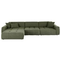 Ecksofa 3C Candy "Yoshy mit Komfortfunktionen, modern und bequem, L-Form", grün (oliv), B:378cm H:74cm T:200cm, 100% Polyester, Sofas, Zwei verschiedene Sitztiefen durch verstellbare Rückenlehne