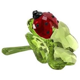 Dekofigur Swarovski "Kristallfigur Sammelfigur Idyllia Marienkäfer und Glücksklee, 5666852", schwarz (grün, rot, schwarz), Dekofiguren, B/H: 3,9cm x 3,4cm, Marienkäfer und Glücksklee, Swarovski Kristall, Metall, Swarovski Kristall, B:3,9cm H:3,4cm