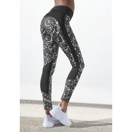 active by Lascana LASCANA ACTIVE Leggings 'Splash' mehrfarbig Gr. 32/34 für Damen. Mit Logodruck, Allover-Druck. Figurbetont