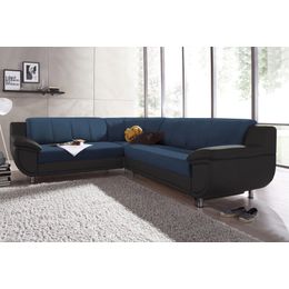 Ecksofa Trendmanufaktur "Rondo 3, zeitlos und modern, im Materialmix, L-Form", schwarz (schwarz, petrol), B:267cm H:85cm T:247cm, Luxus-Microfaser ALCAZAR;Struktur fein;Kunstleder SOFTLUX / Struktur (77% Polyester; 23% Polyacryl), Sofas, Ecksofa, wahlweise Federkern f&uuml;r hohen Sitzkomfort, wahlweise Bettfunktion