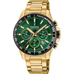 Chronograph Festina "Timeless Chronograph, F20634/4", gold (goldfarben), Armbanduhren, Herren, Armbanduhr, Quarzuhr, Herrenuhr, Stoppfunktion, Edelstahlarmband