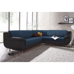 Ecksofa Trendmanufaktur "Rondo 3, zeitlos und modern, im Materialmix, L-Form", schwarz (schwarz, petrol), B:267cm H:85cm T:247cm, Luxus-Microfaser ALCAZAR;Struktur fein;Kunstleder SOFTLUX / Struktur (77% Polyester; 23% Polyacryl), Sofas, Ecksofa, wahlweise Federkern f&uuml;r hohen Sitzkomfort, wahlweise Bettfunktion