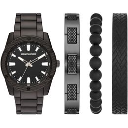 Quarzuhr Skechers "KNURLING BRACELET SET", grau (anthrazit), Armbanduhren, Herren, Armbanduhr, Herrenuhr, Ideal auch als Geschenk, analog, Leuchtindizes