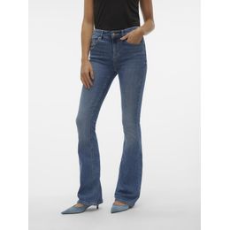 Véro Moda Bootcut-Jeans VERO MODA "VMFLASH MR FLARED JEANS LI347 GA NOOS", Damen, Gr. M (38), Länge 30, blau (medium blau denim), Denim/Jeans, Obermaterial: 89% Baumwolle, 9% Elastomultiester, 2% Elasthan, unifarben, modisch, ausgestellt, Jeans