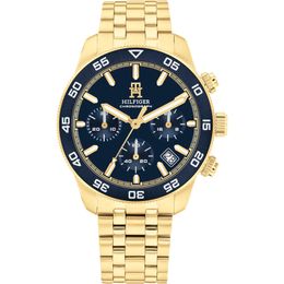 Chronograph Tommy Hilfiger "TH85 CHRONOGRAPH", goldfarben, blau, Armbanduhren, Herren, Quarzuhr, Armbanduhr, Herrenuhr, Edelstahlarmband, analog, Tag