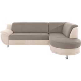 Ecksofa Trendmanufaktur "Rondo 3, zeitlos und bequem, Materialmix, breite Armlehnen, L-Form", beige (beige, tan), B:265cm H:85cm T:190cm, Kunstleder SOFTLUX / Struktur (77% Polyester; 23% Polyacryl);Luxus-Microfaser ALCAZAR (100% Polyester) / Feinstruktur (100% Polyester), Sofas, Ecksofa, wahlweise mit Federkern f&uuml;r mehr Komfort, wahlweise mit Bettfunktion