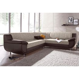 Ecksofa Trendmanufaktur "Rondo 3, zeitlos und modern, im Materialmix, L-Form", braun (braun, sand, beige), B:267cm H:85cm T:247cm, Primabelle-Microfaser;Kunstleder SOFTLUX / Struktur (77% Polyester; 23% Polyacryl), Sofas, Ecksofa, wahlweise Federkern f&uuml;r hohen Sitzkomfort, wahlweise Bettfunktion