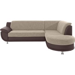 Ecksofa Trendmanufaktur "Rondo 3, zeitlos und bequem, Materialmix, breite Armlehnen, L-Form", braun (braun, sand, beige), B:265cm H:85cm T:190cm, Kunstleder SOFTLUX / Struktur (77% Polyester; 23% Polyacryl);Luxus-Microfaser ALCAZAR (100% Polyester) / Feinstruktur (100% Polyester), Sofas, Ecksofa, wahlweise mit Federkern f&uuml;r mehr Komfort, wahlweise mit Bettfunktion
